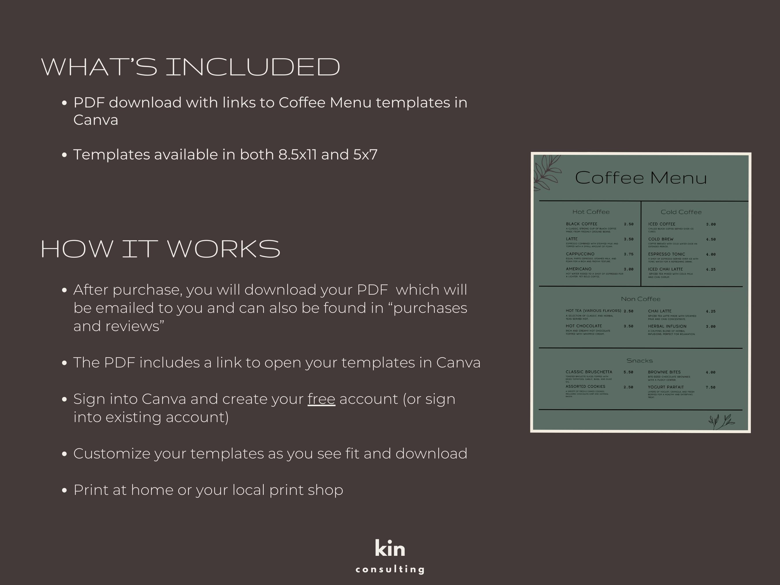 Whimsical Modern Coffee Shop Menu Template, Minimalist Coffee Shop Menu ...