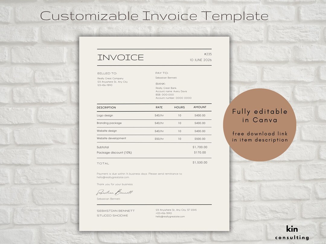 Minimalist Invoice Template, Boho Small Business, Modern Client Invoice ...