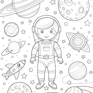 Space Coloring Pages for Kids: Rocket, Planet, Astronaut (printable PDF ...