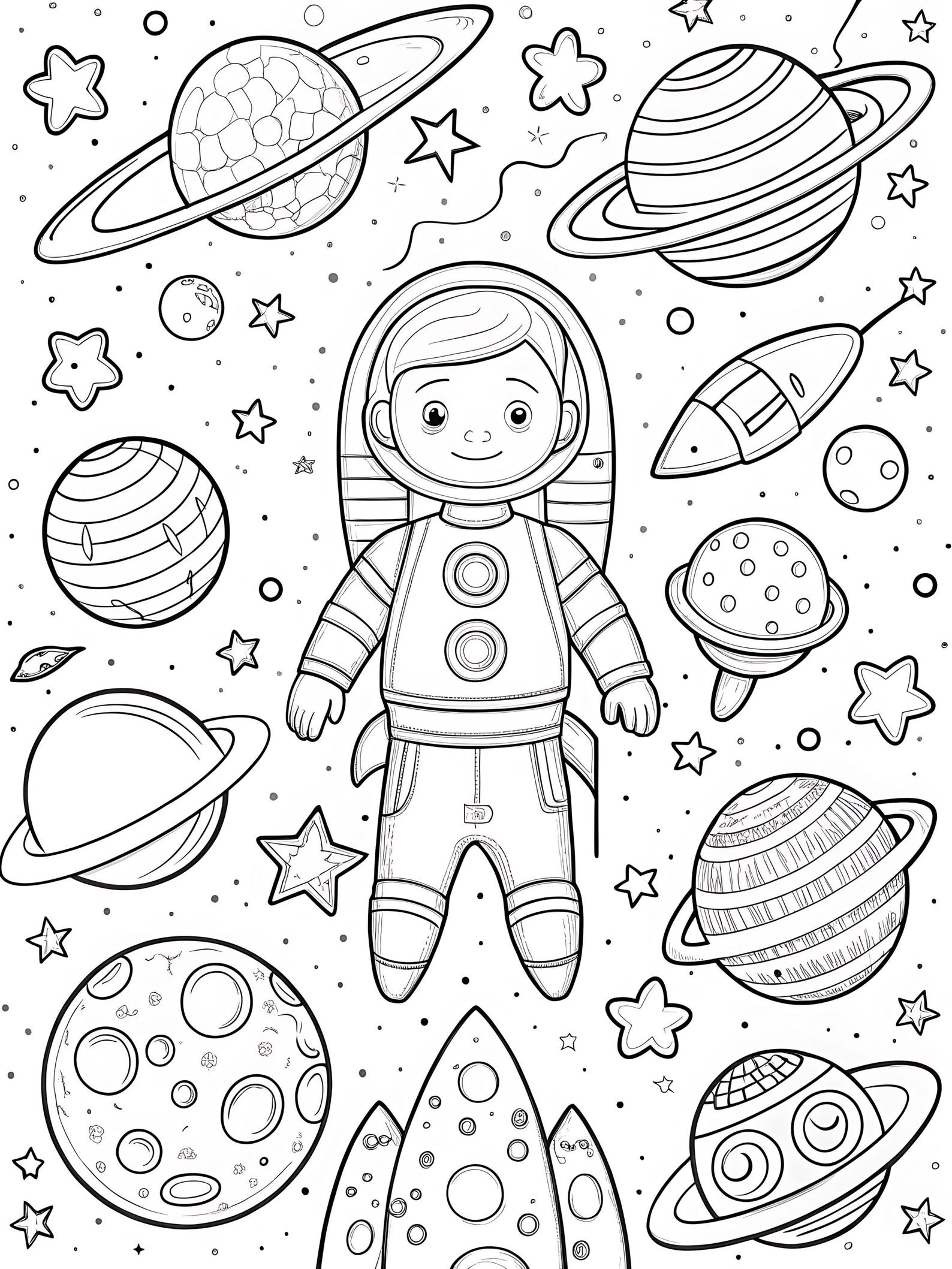 Space Coloring Pages for Kids: Rocket, Planet, Astronaut (printable PDF ...