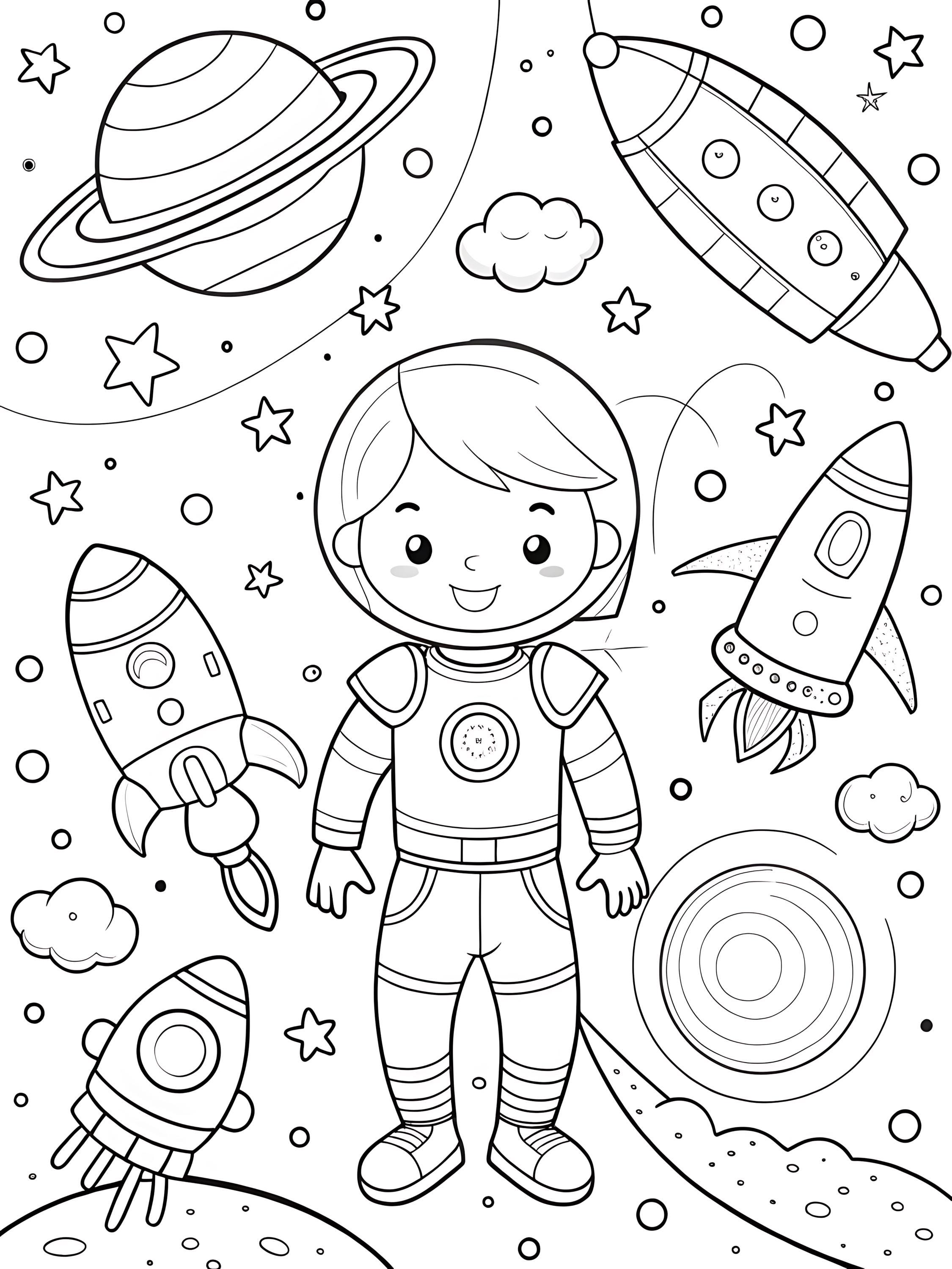 Space Coloring Pages for Kids: Rocket, Planet, Astronaut (printable PDF ...
