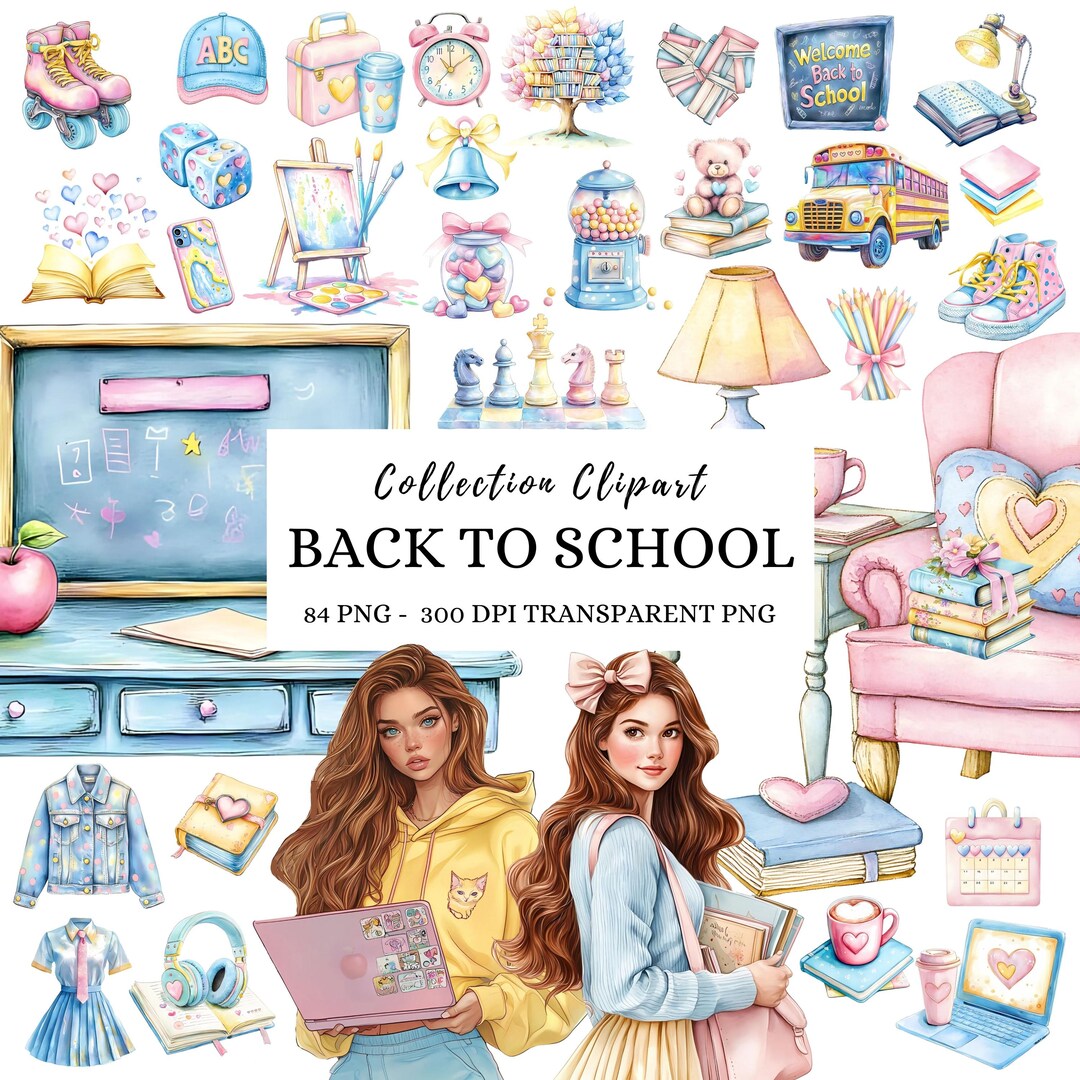 Watercolor Back to School Png Pastel School Clipart Back to School ...
