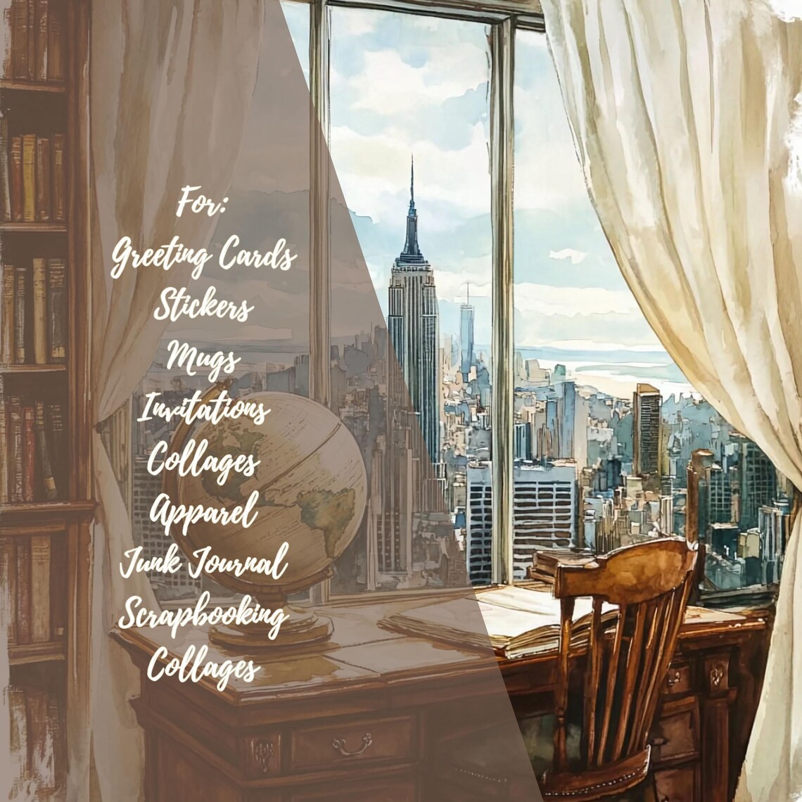 Watercolor New York City Clipart, Summer Travel, USA Cityscape ...