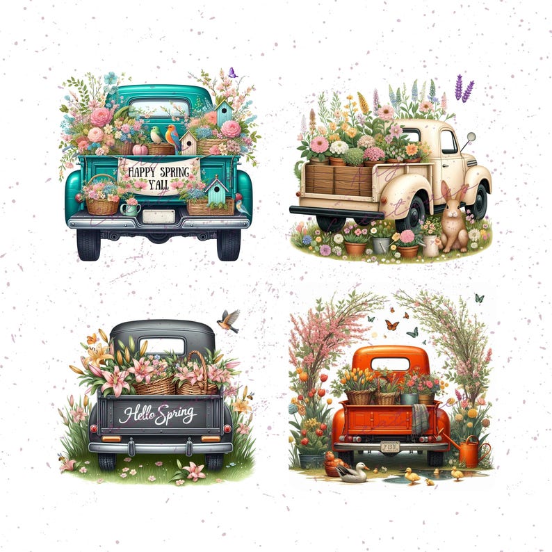 Watercolor Spring Truck Clipart: Flower Truck PNG (commercial Use) - Etsy