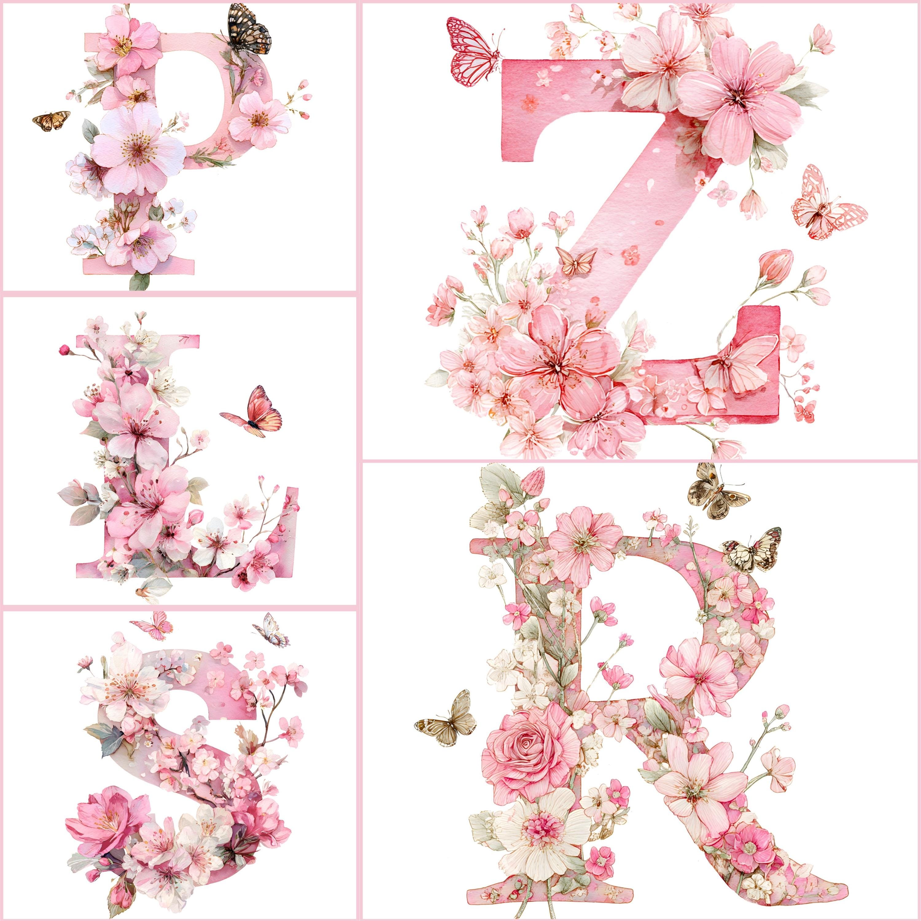 Watercolor Pink Floral Alphabet Clipart, English Alphabet Png, Blush ...
