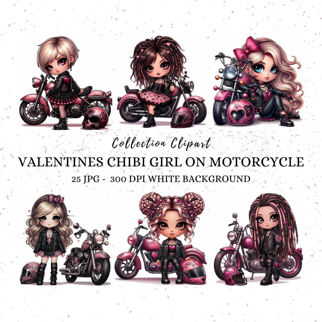 25 JPG Valentine's Day Chibi Girl on Motorcycle, Chibi Biker Girl ...
