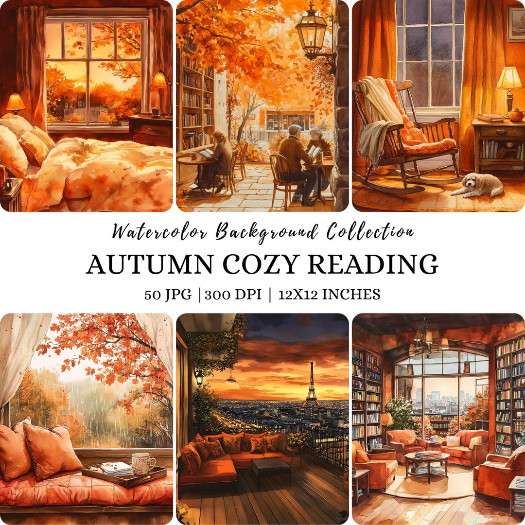 Watercolor Autumn Cozy Backgrounds, Fall Scenery JPG (digital Download ...