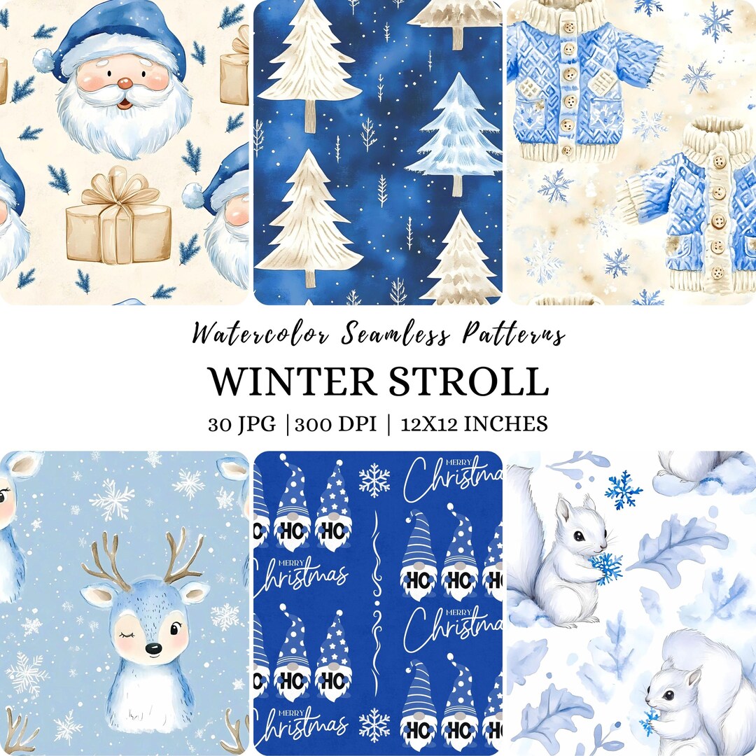 Watercolor Christmas Digital Paper Bundle: Cozy Winter Patterns ...