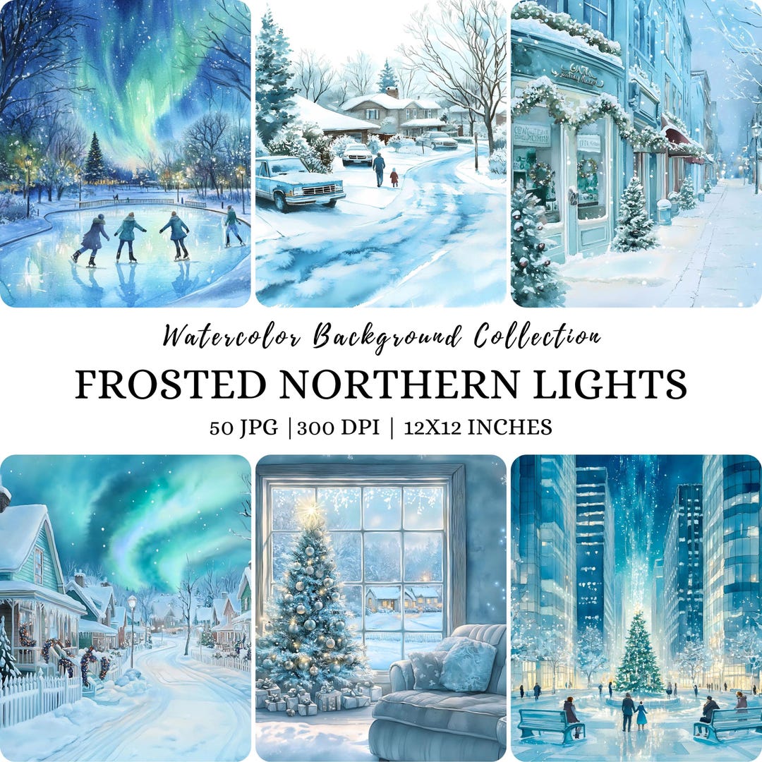 Watercolor Christmas Landscape Backgrounds: Snowy Forest Digital Paper ...