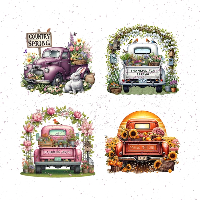 Watercolor Spring Truck Clipart: Flower Truck PNG (commercial Use) - Etsy