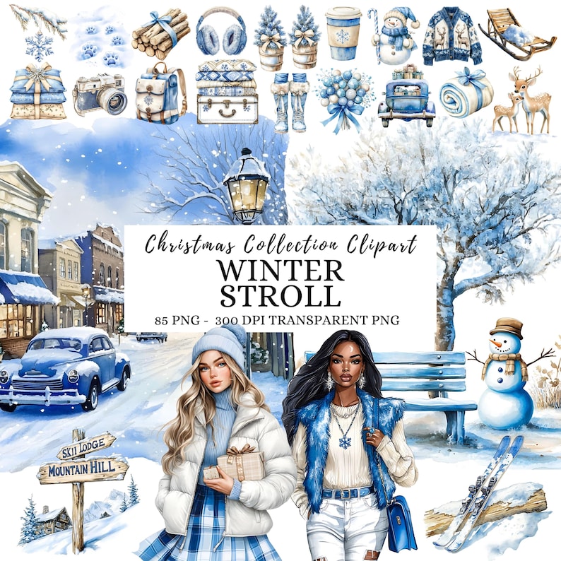 Watercolor Winter Clipart Bundle: Cozy Christmas PNG Graphics (digital ...