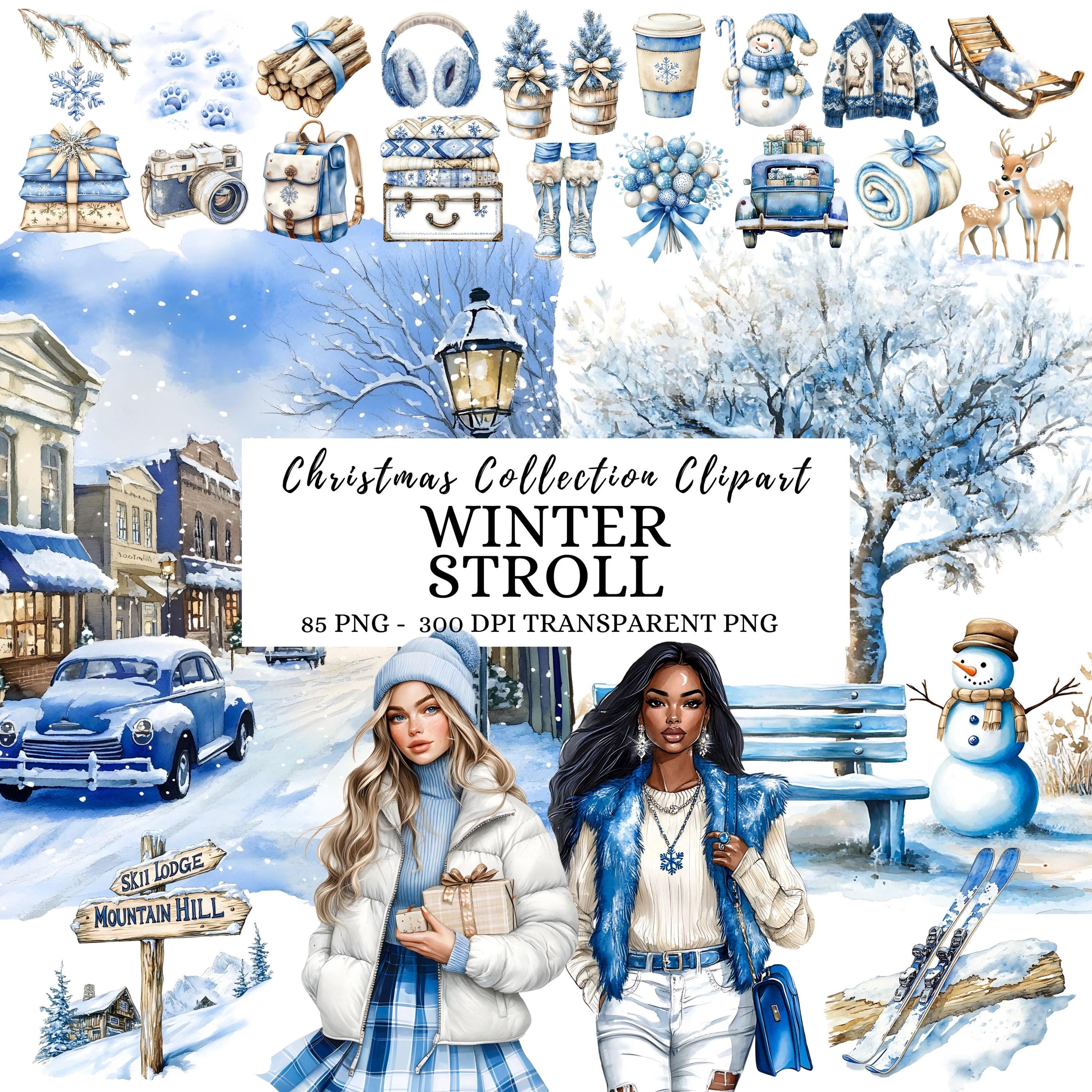 Watercolor Winter Clipart Bundle: Cozy Christmas PNG Graphics (digital ...