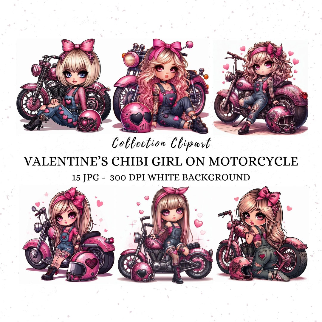 15 JPG Valentine's Day Chibi Girl on Motorcycle, Chibi Biker Girl ...