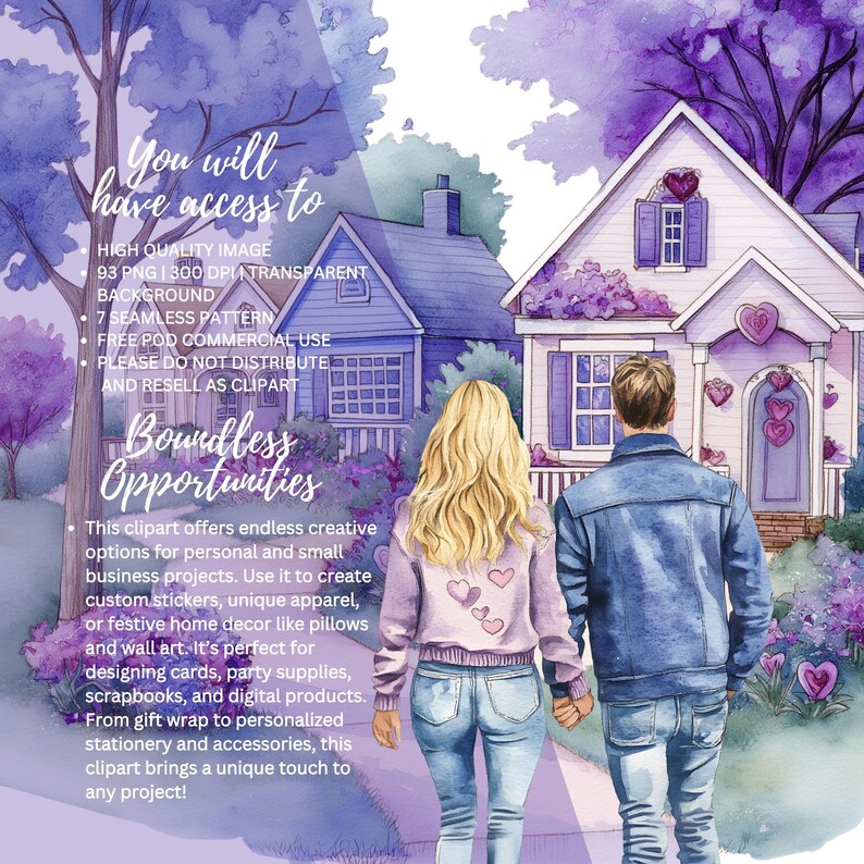Watercolor Purple Love Valentine's Day Clipart, Cute Valentine Graphics ...