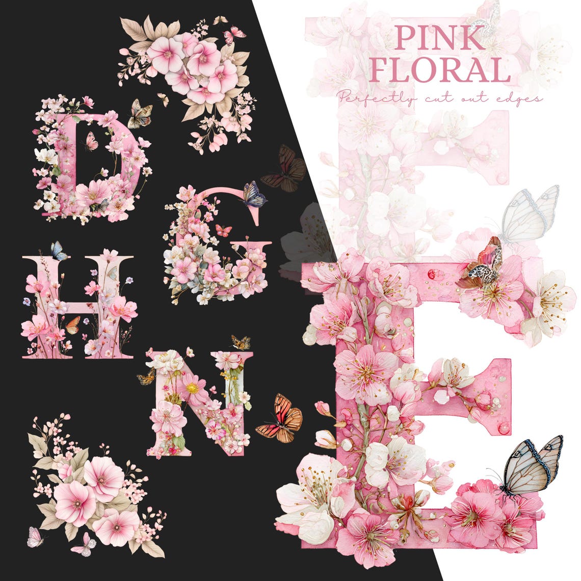 Watercolor Pink Floral Alphabet Clipart, English Alphabet Png, Blush ...