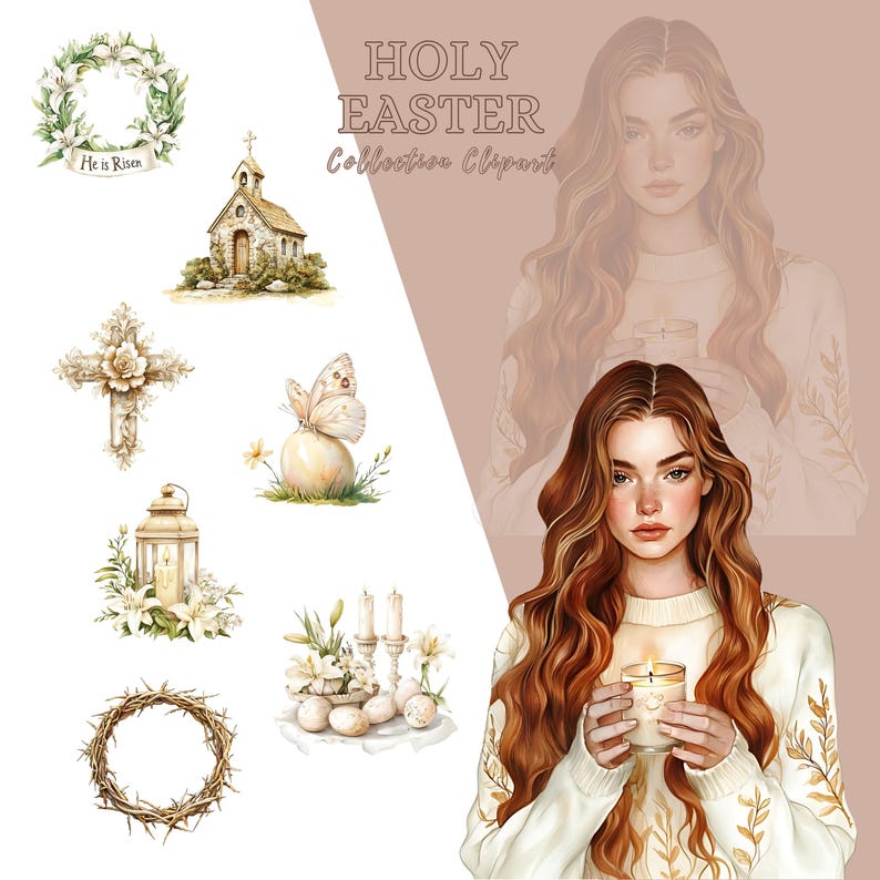 Watercolor Christian Easter Clipart: 51 PNG Religious Designs, Holy ...