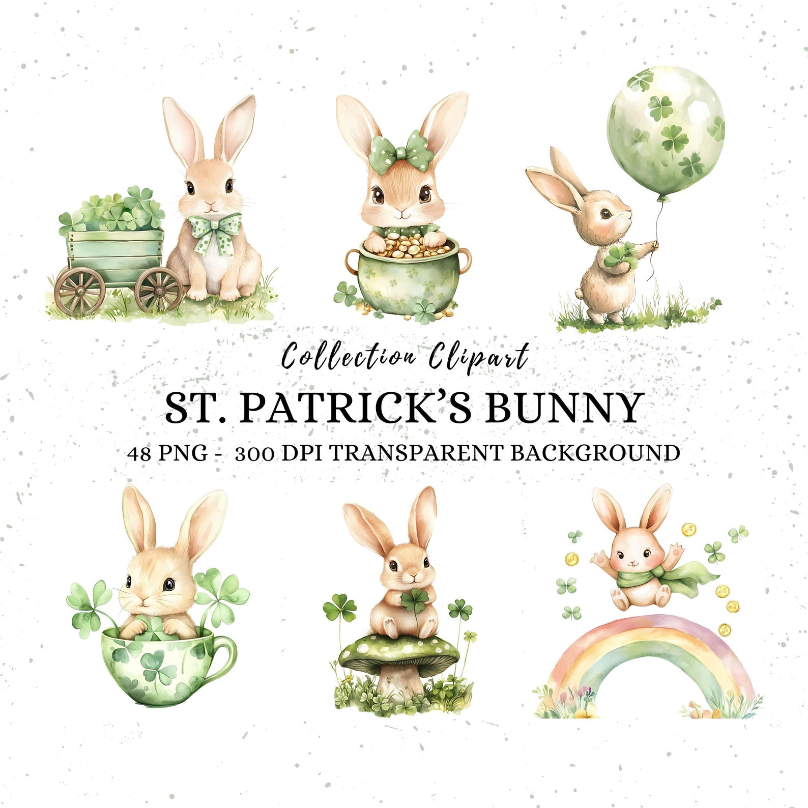 Watercolor St Patrick Day Bunny Clipart, Cute St Patricks Day Clipart ...