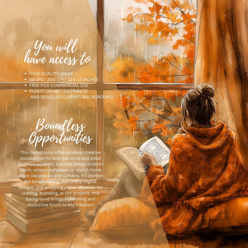 Watercolor Autumn Cozy Backgrounds, Fall Scenery JPG (digital Download ...