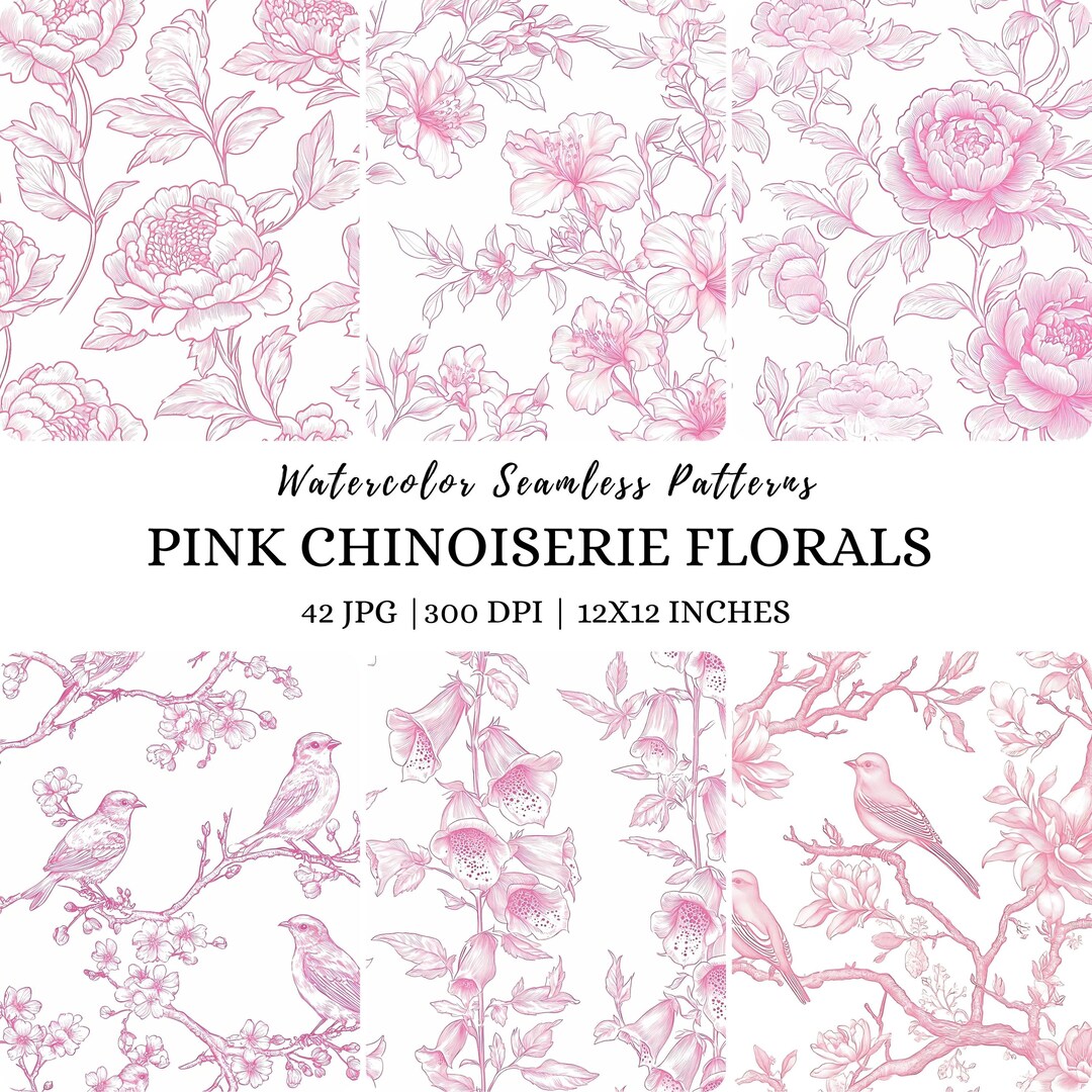 Pink Chinoiserie Floral Seamless Pattern: Vintage Digital Paper ...