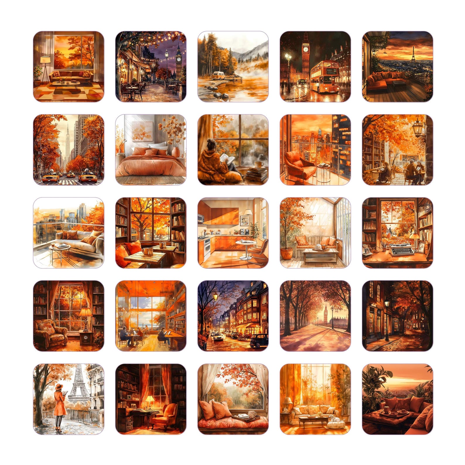 Watercolor Autumn Cozy Backgrounds, Fall Scenery JPG (digital Download ...