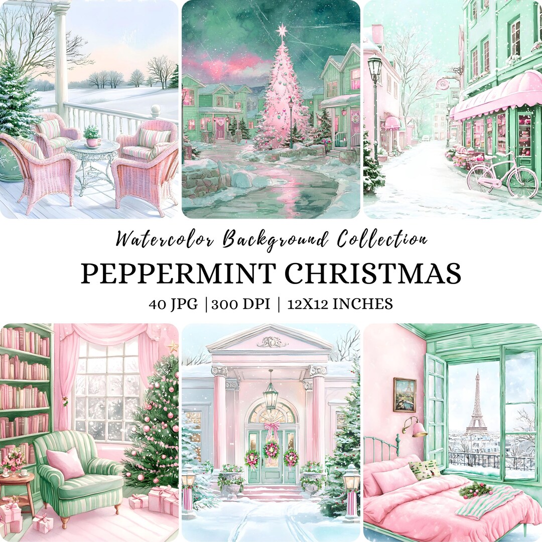 Watercolor Peppermint Christmas Backgrounds, Pink Winter Scenes ...
