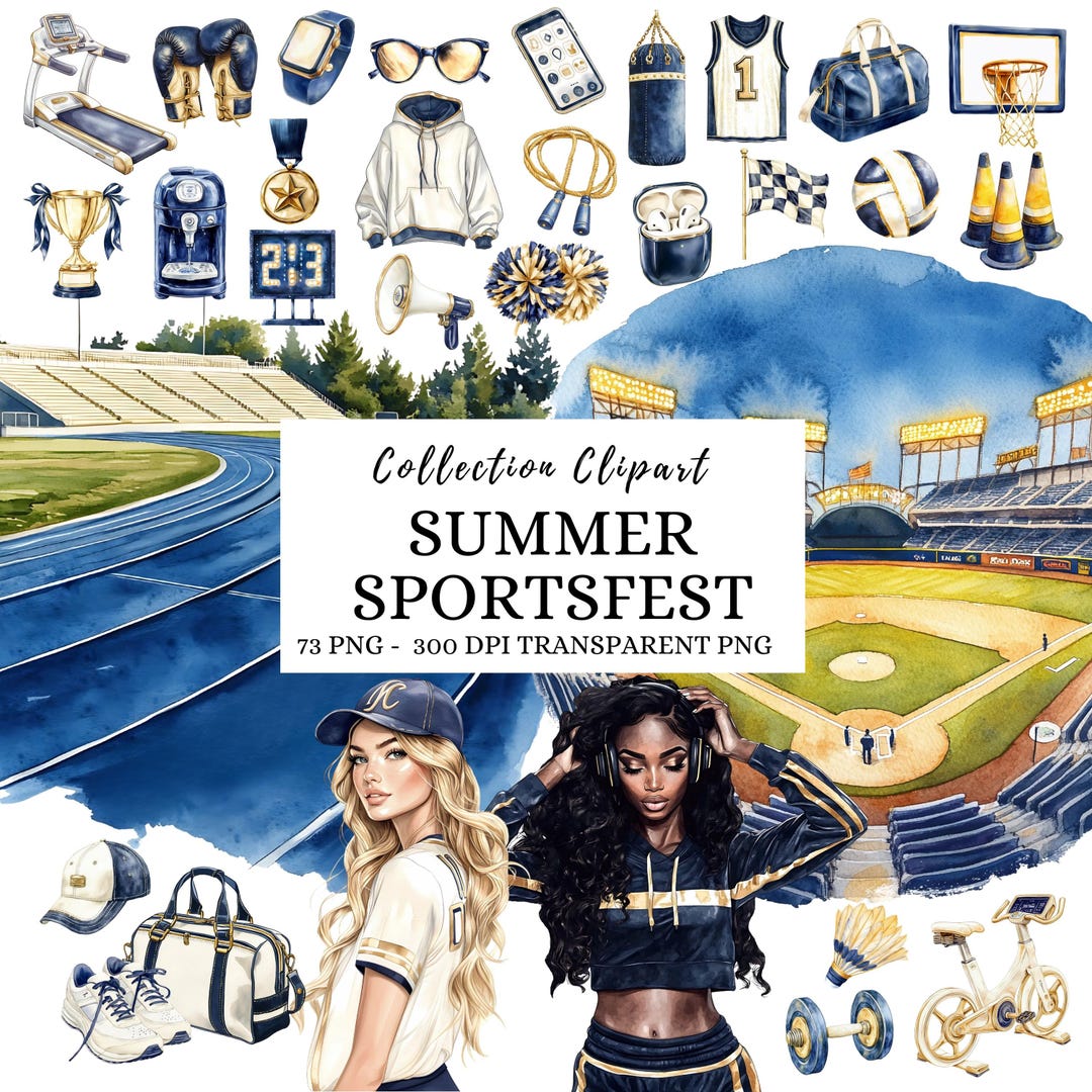 Watercolor Summer Sports Clipart: Fitness & Exercise PNG (digital ...