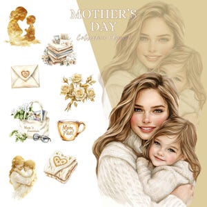 Watercolor Mother's Day Clipart: Mom Child PNG, Mother and Daughter ...