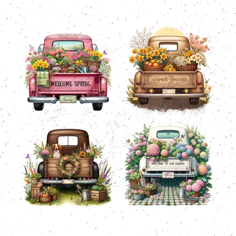 Watercolor Spring Truck Clipart: Flower Truck PNG (commercial Use) - Etsy