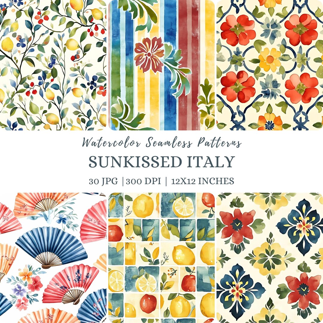 Watercolor Italian Tiles Seamless Pattern, Watercolor Italy, Tiles ...