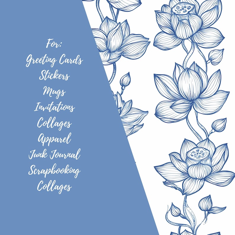 Blue Chinoiserie Floral Digital Paper: Vintage Wallpaper Borders ...