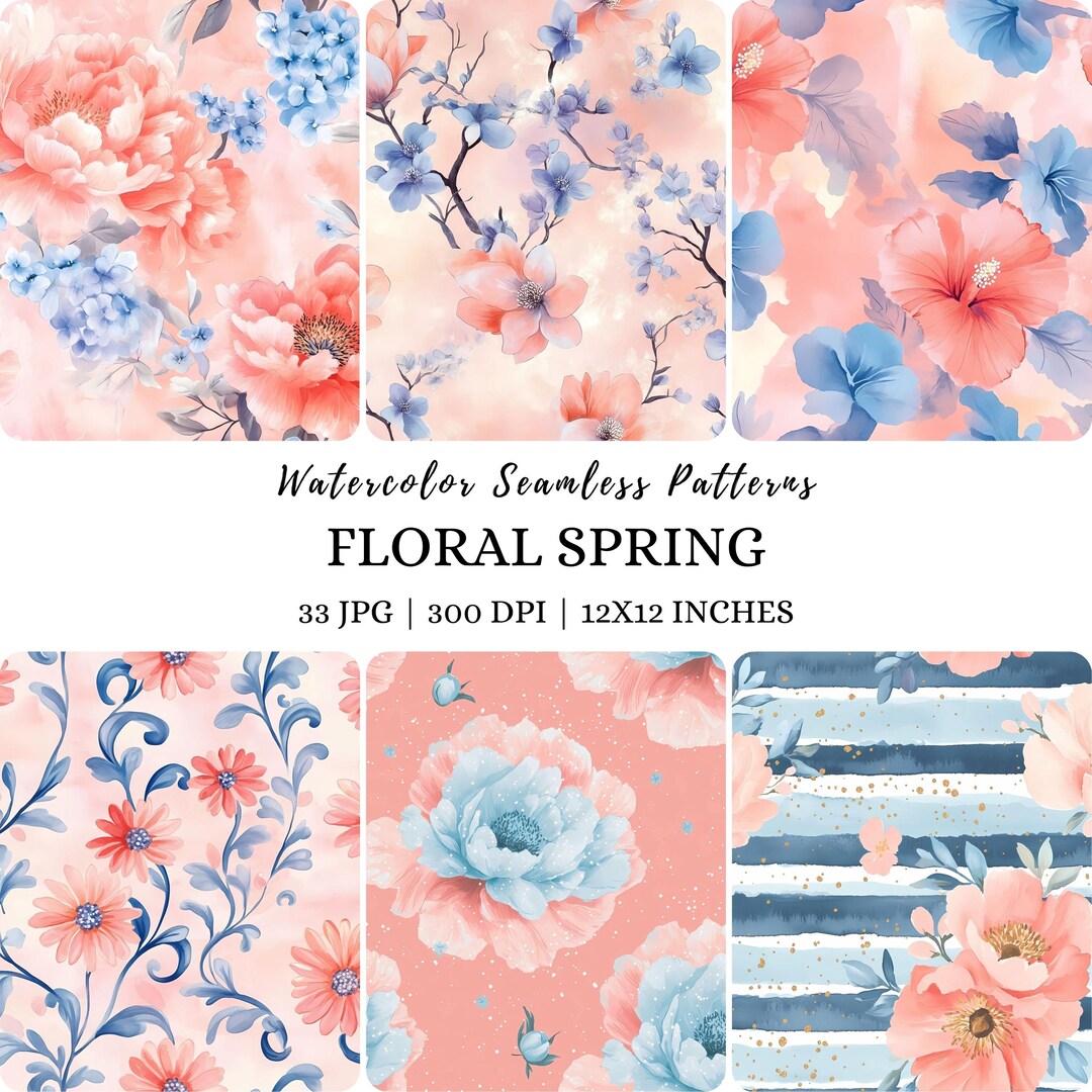 Watercolor Spring Flower Clipart: Grandmillennial Floral Pattern (JPG ...