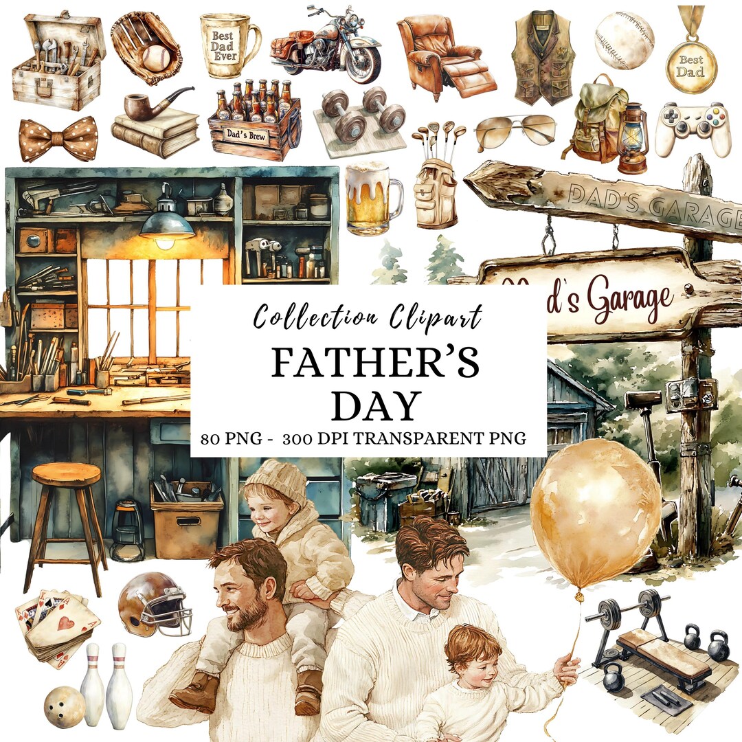 Watercolor Father's Day Clipart: Father and Son Png, Best Dad Ever Png ...