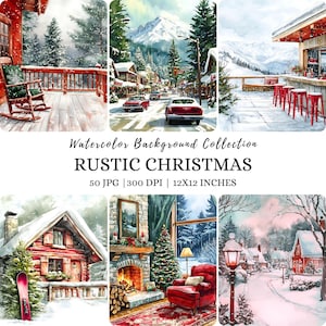 Watercolor Christmas Backgrounds: Rustic Winter Scenes Digital Paper ...