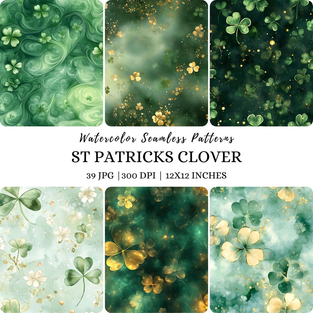 Watercolor St Patricks Day Clover Seamless Pattern (digital Paper) - Etsy