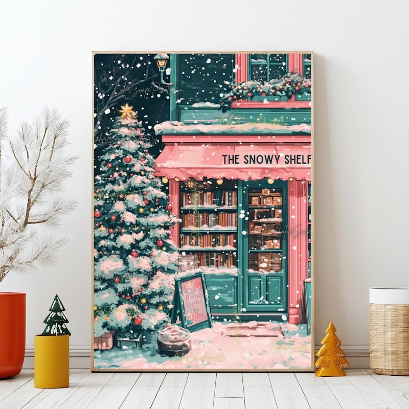 Christmas Bookstore Poster - Etsy