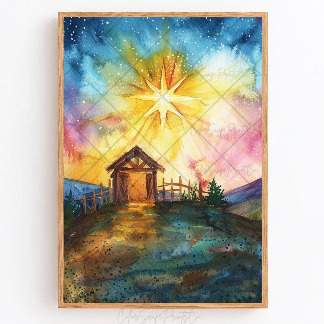 Star of Bethlehem Painting Colorful Nativity Wall Art Manger Scene ...