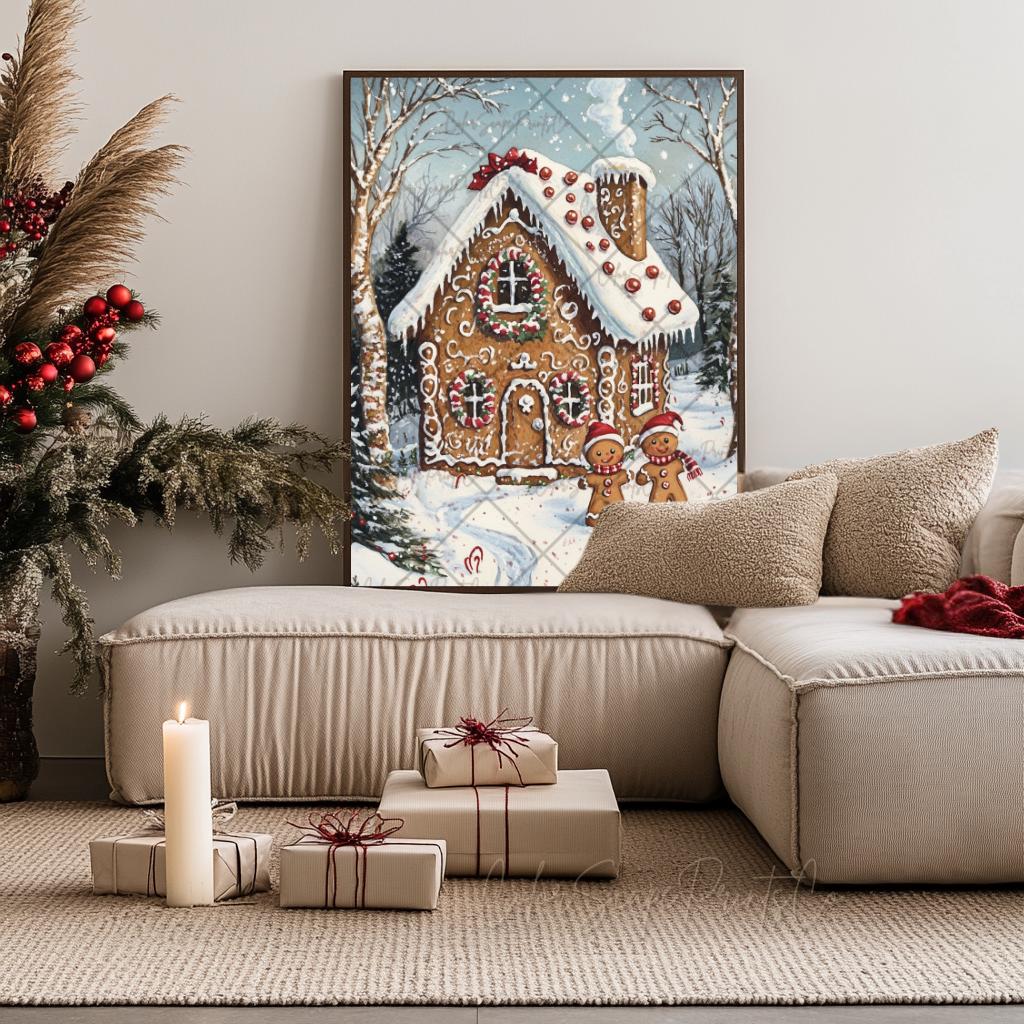 Gingerbread House Art Vintage Gingerbread Man Print Gingerbread ...