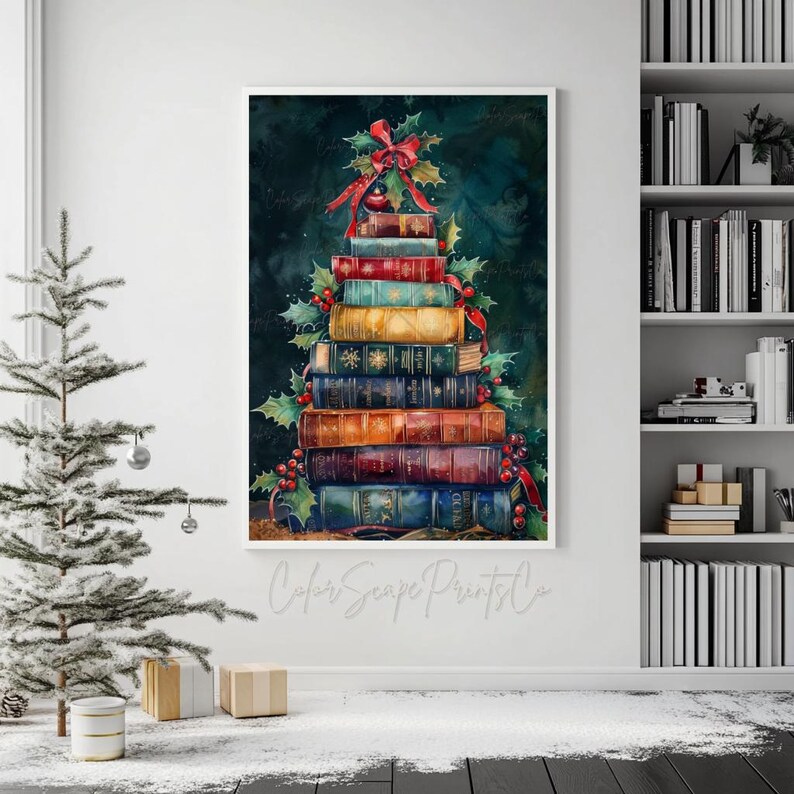 Book Christmas Tree Painting Christmas Print Christmas Wall Art ...