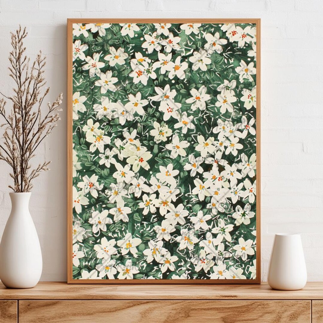 Wildflower Field Print White Flower Field Print Spring Meadow Painting ...