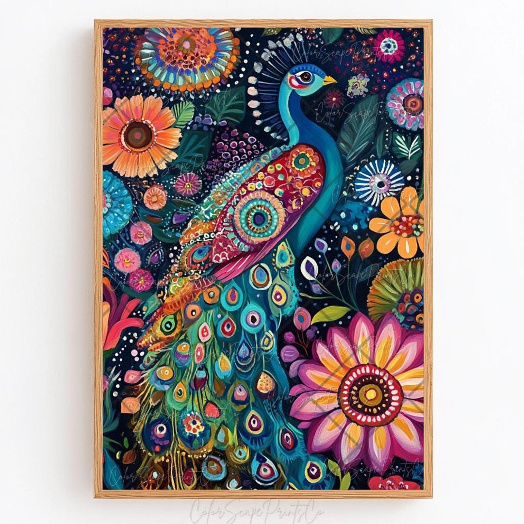 Peacock Painting Colorful Peacock Artwork Peacock Print Peafowl Print ...