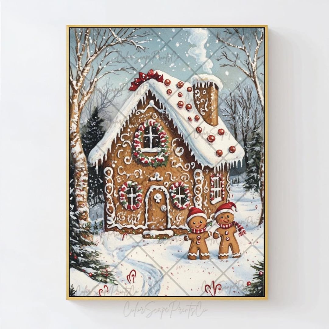 Gingerbread House Art Vintage Gingerbread Man Print Gingerbread ...