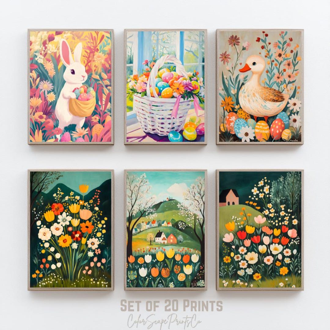 20 Spring Printable Art Mega Bundle Easter Wall Art Prints Set Vintage ...