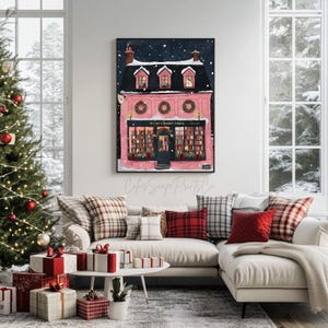 Winter Bookstore Painting Christmas Bookshop New York Bookstore Poster ...