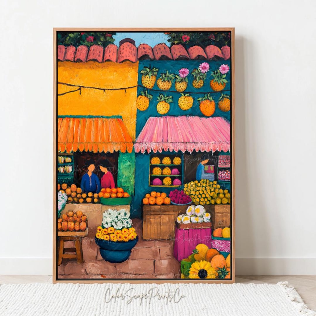 Mexican Market Scene Wall Art Colorful Spice Market Painting Mexico ...