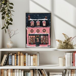 Winter Bookstore Painting Christmas Bookshop New York Bookstore Poster ...