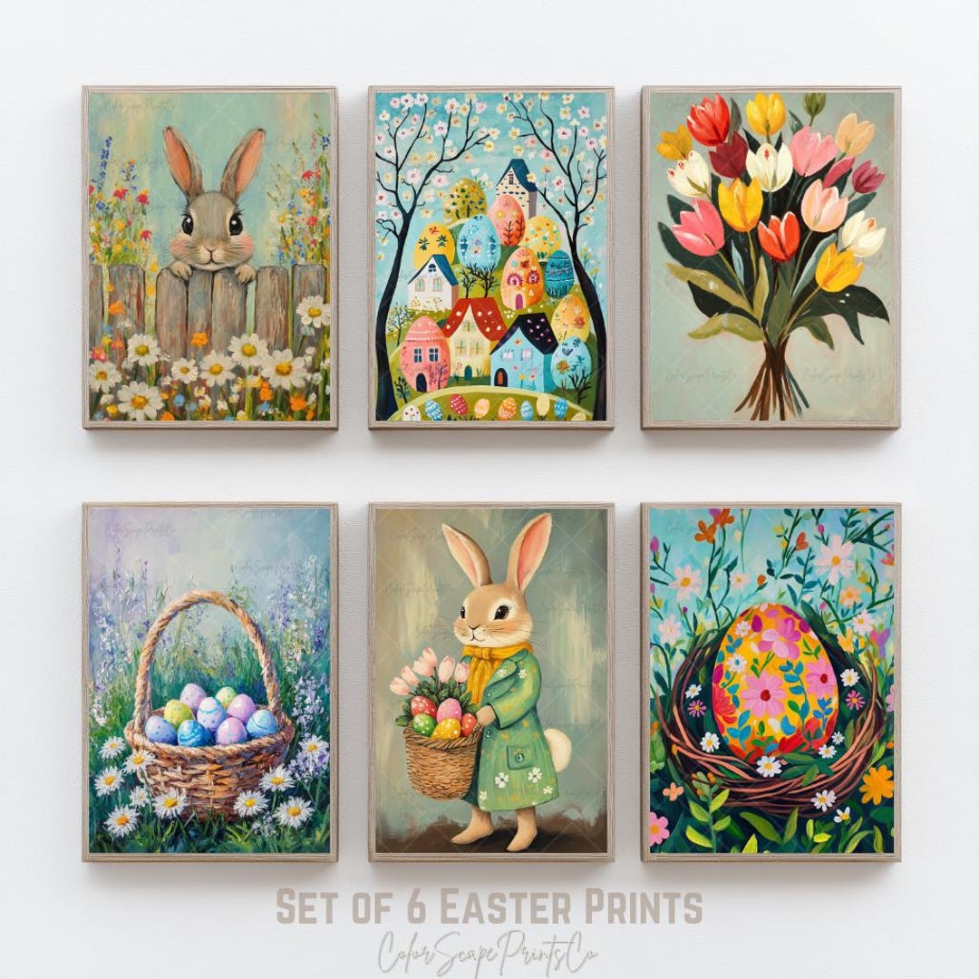 Easter Wall Art Set of 6 Prints Spring Village Print Easter Printable ...