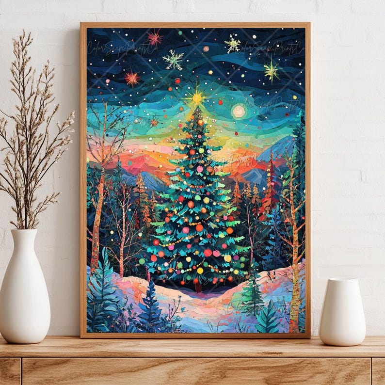 Colorful Christmas Tree Painting Colorful Christmas Printable Christmas ...