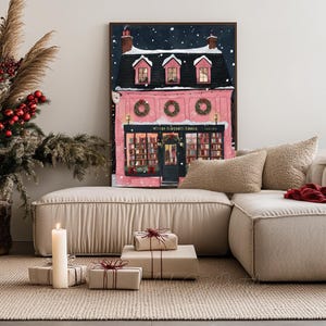 Winter Bookstore Painting Christmas Bookshop New York Bookstore Poster ...