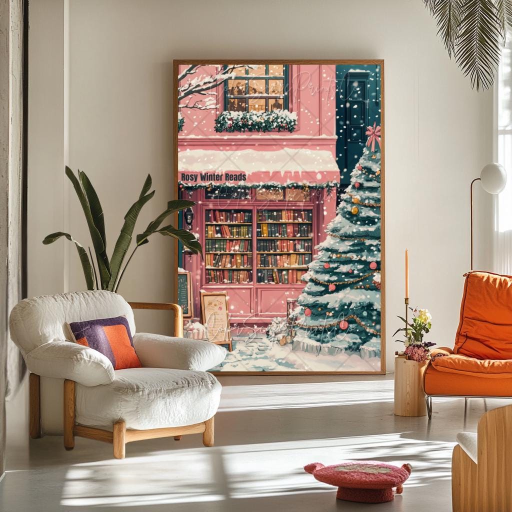 Winter Bookstore Print Snowy Bookshop New York Bookstore Poster NYC ...