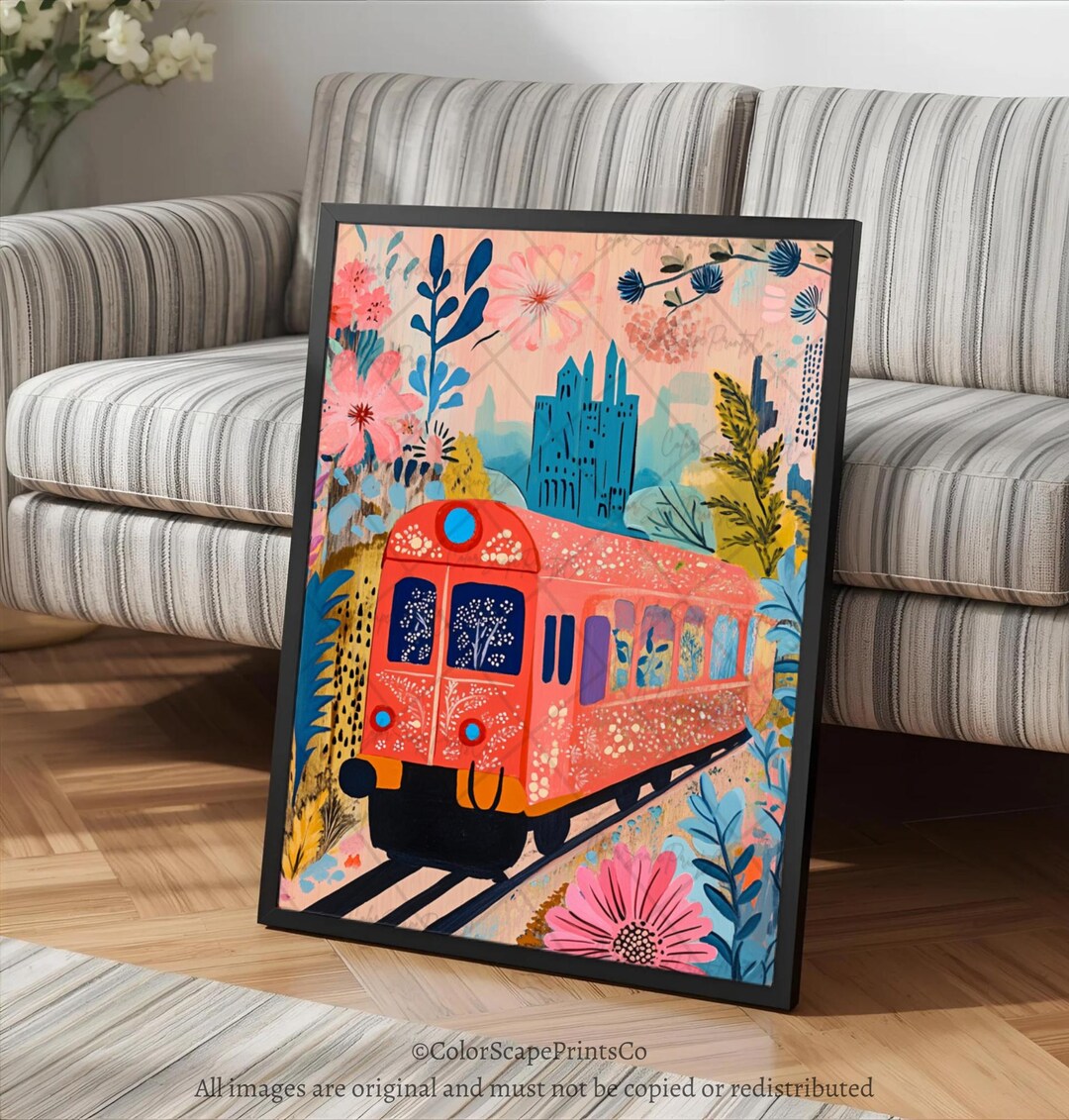 Whimsical Spring Train Wall Art Magical Fantasy Nursery Decor Colorful ...